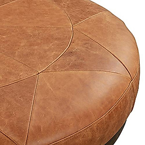 POLY & BARK Gio Modern Leather Ottoman Pouf (Cognac Tan)