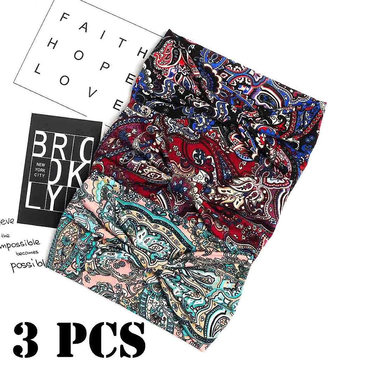 Aceorna Boho Headbands Wide Knot Hair Band Elastic Turban Head Band Stretch Twist Head Wraps Fashion Hair Accessories for Women 3 Pcs (Set F)