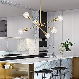 BONLICHT Modern Sputnik Chandelier Lighting 6 Lights Brushed Brass Chandelier Mid Century Pendant Lighting Gold Ceiling Light Fixture for Hallway Bar Kitchen Dining Room