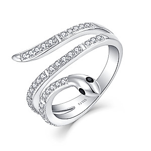 FJ S925 Silver Snake Ring for Women 3 Row Serpent Reptile Rings Vintage Punk Gothic Jewelry (Size 10)