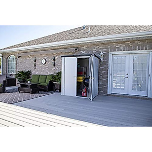 Arrow Shed Designed 5' x 3' x 6' Compact Outdoor Metal Backyard, Patio, and Garden Shed Kit, Flute Gray and Anthracite