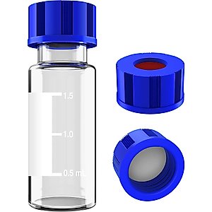 2mL Autosampler Vials with Writing Area and Graduations, 9-425 HPLC, Screw Cap, White PTFE & Red Silicone Septa, 100 Pcs