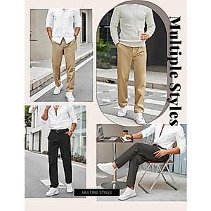 COOFANDY Slacks for Men Khaki Chino Pants Relaxed Fit Flat Front Long Trousers, Light Khaki, XL