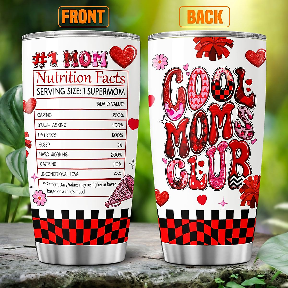 JENOIS Cool Moms Club Nutrition Facts, Funny Tumblers Simply Women For Checkered Mom Day Modern Coffee Insulated Mother Water, Cool Moms Club Gifts, Tumbler 20 Oz With Lid And Straw