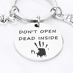 AKTAP Horror Zombie Movie Inspired Keychain Don’t Open Dead Inside Zombie Keyring for Walking -D Fans Gift