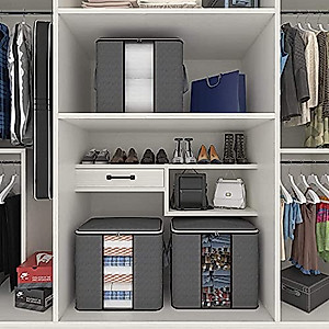 Clothing Storage Bag,3 Pack Large Capacity Clothes Storage Bag Organizer with Reinforced Handle Thick Fabric for Comforters,Storage Bin Blankets,Bedding,Foldable with Sturdy Zipper,Clear Window, 90L,Grey