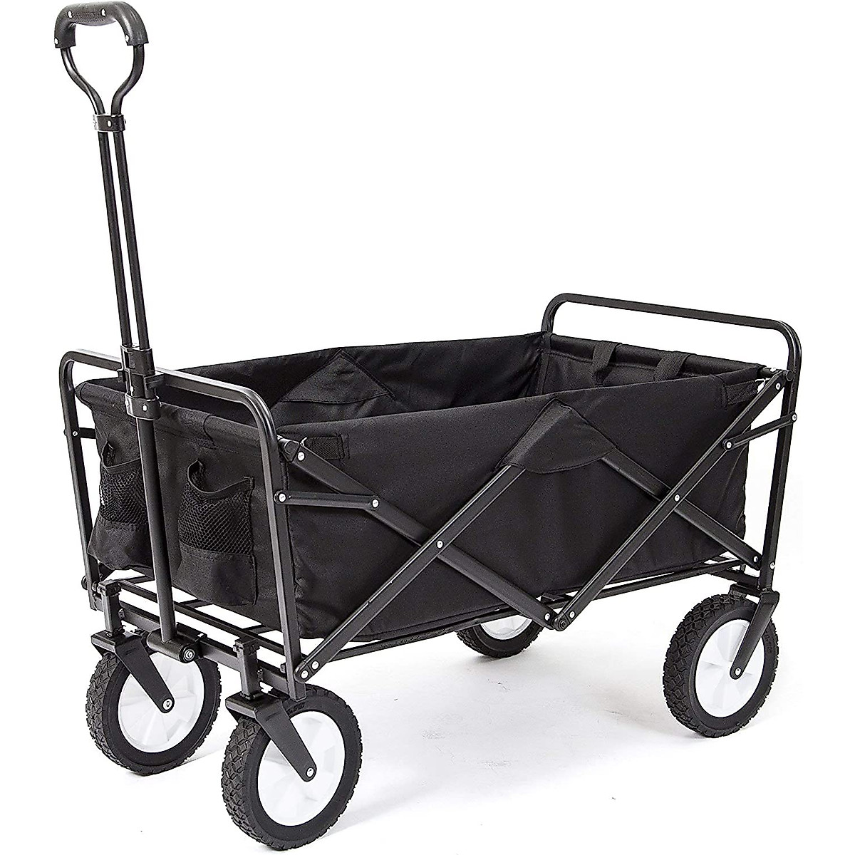 AM The America Store - Collapsible Foldable Wagon, Beach Cart Large Capacity, Heavy Duty Folding Wagon Portable, Collapsible Wagon for Sports, Shopping, Camping (Black)