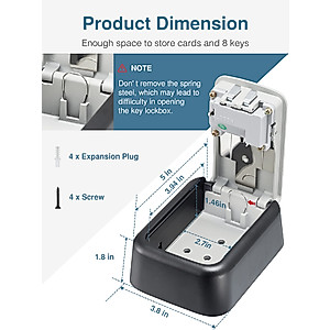 Puroma Security Key Lock Box, 4-Digit Combination Waterproof Portable Key Storage Lockbox Wall Mount 5 Key Large Capacity for House Key, Special Car Key, ID Card (Black & Gray)