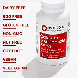 Protocol For Life Balance - Calcium D Glucarate 500mg - Supports Detoxification, Promotes Liver Detox, Breast, Colon and Prostate Health - 90 Vegetable Capsules