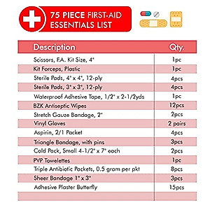 NOVAMEDIC First Aid Fanny Pack Stocked with 75 Piece Emergency Essentials, 8"x2"x6", Waist Bag w/ 3 Zippered Compartments & Adjustable Strap for Lifeguard, Hiking, Travel Men & Women, Durable, Red