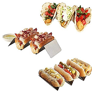 Set of 4 Metal Taco Holders - Stainless Steel Taco Trays- Dishwasher, Oven, and Grill Safe - Great for Sandwiches and Hotdogs too (4)
