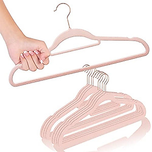 PUREVACY Velvet Non Slip Hangers Rose Gold 17.5", Pack of 10 Slim Velvet Hangers, Durable and Thin Velvet Coated Hangers for Clothes, Lightweight Velvet Hangers with Rose Gold Hooks