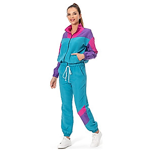 MASSWO Women 80s Sportswear Set 2 Piece Outfits Casual Sweatsuits Retro Vintage Purple Tracksuit