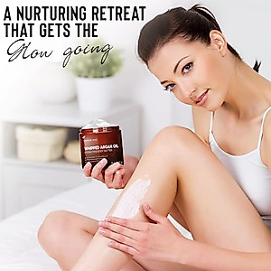 MAJESTIC PURE Whipped Argan Oil Body Butter for Women & Men - With Ceramides, Vitamin E & A & Vegan Collagen - For Skin, Face, & Appearance of Wrinkles & Fine Lines - 8oz