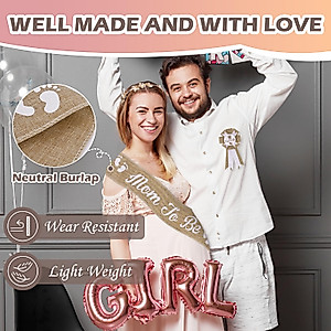 Neutral Burlap Mom to Be Sash Dad to Be Pin Baby Shower Decorations, Rustic Boho Gold Flower Crown Headband Mommy to Be Sash for Gender Reveals Party Decorations for Pregnant Keepsake Gifts