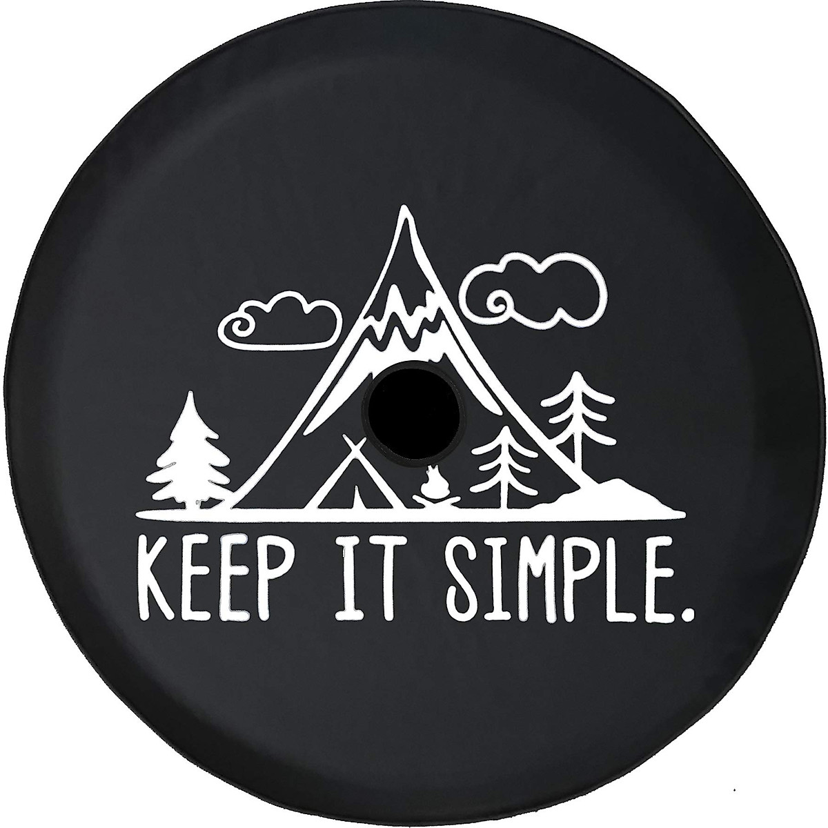 JL Series Spare Tire Cover with Backup Camera Hole Keep it Simple Mountains Clouds and Trees Black 32 in