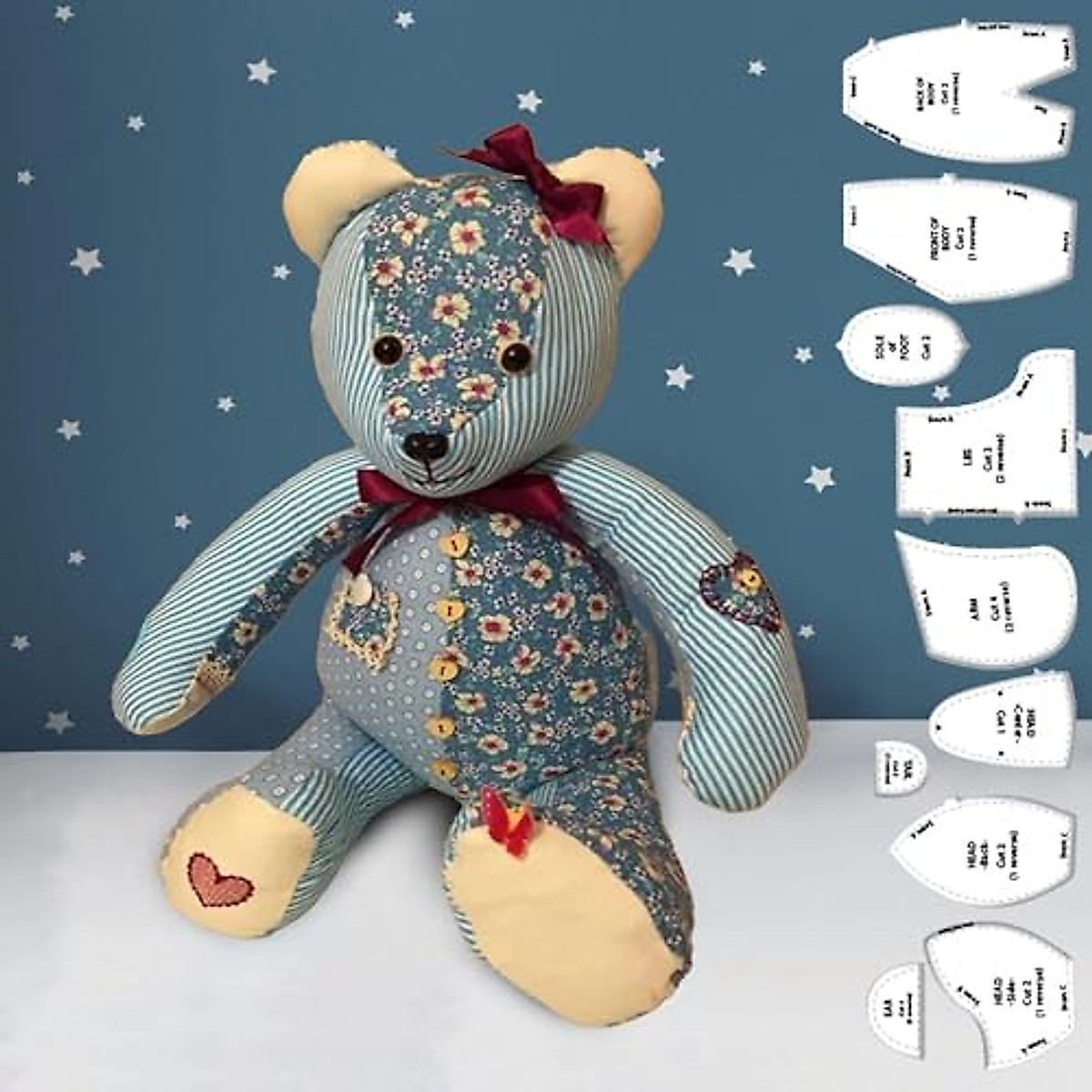 10 PCS Memory Bear Template Ruler Set, Memory Bear Sewing Patterns Template with Instructions, Acrylic Quilting Template Cutting Set for Sewing Bear Pattern Template Home Sewing Art Craft (10inch)
