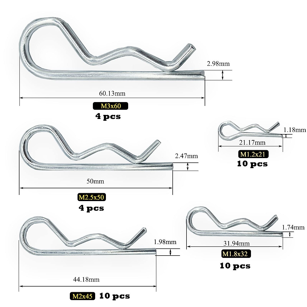 Yoliko 38 Pcs Hitch Pin Clip R Clips Retaining Pins Tractor Cotter Pin Hair Pin Assortment Spring Clip Retainer Pins Hitch Keeper Pins Kit for Dolly Pins/Trailer Pin Clips/Hand Ttruck Pin Replacement