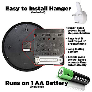 The Ultimate Wall Clock - 14" Atomic, Black, Easy to Read, Perfect for Home, Office, School, Indoor / Outdoor