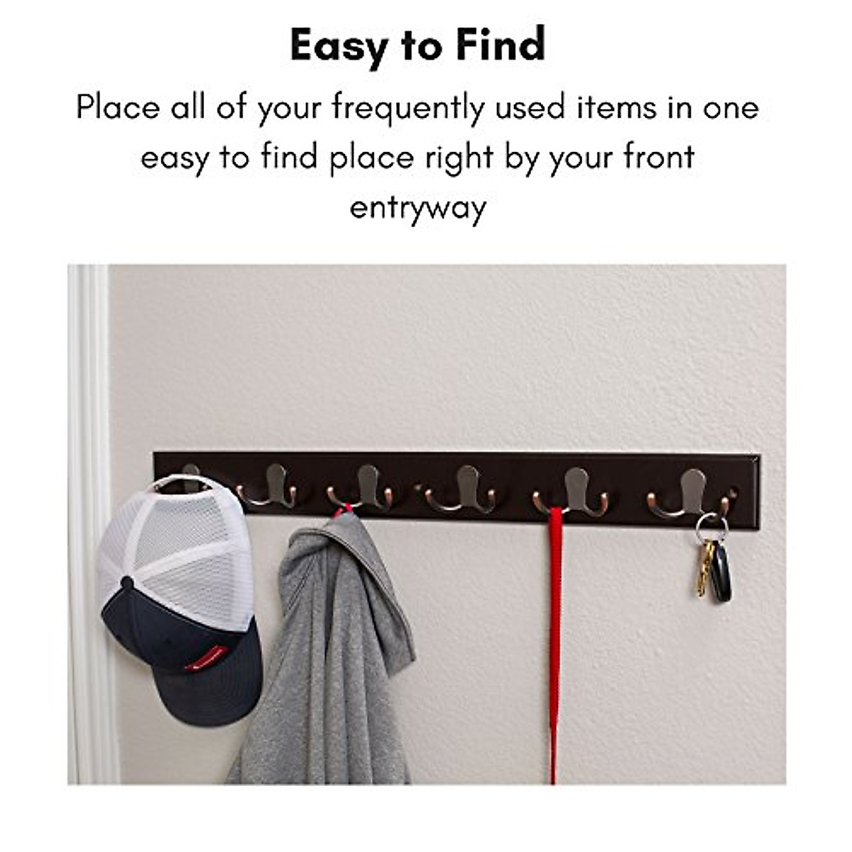 BIRDROCK HOME Dual Hook Coat and Hat Rack - 6 Dual Hooks - 27 Inches - Wall Mount - Decorative Home Storage - Entryway Foyer Hallway Bathroom Bedroom Rail - Oil Rubbed Bronze Hooks - Dark Brown Pine