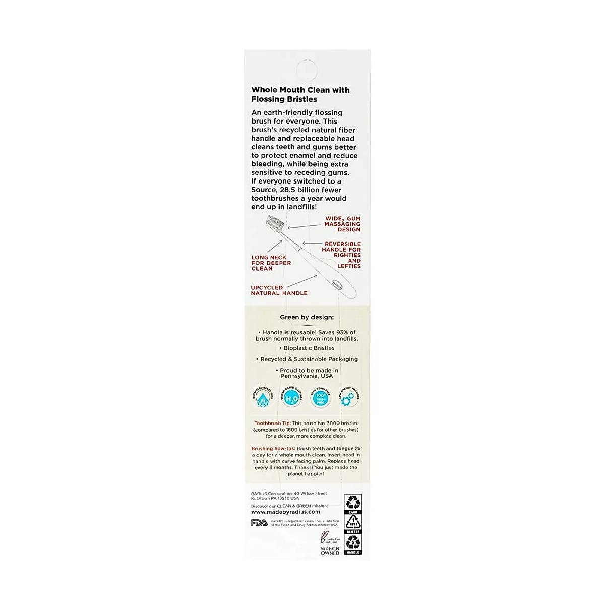 RADIUS Toothbrush Source Floss Brush BPA Free & ADA Accepted Improve Gum Health & Reduce Gum Issues - Super Soft - Assorted Colors - Pack of 6
