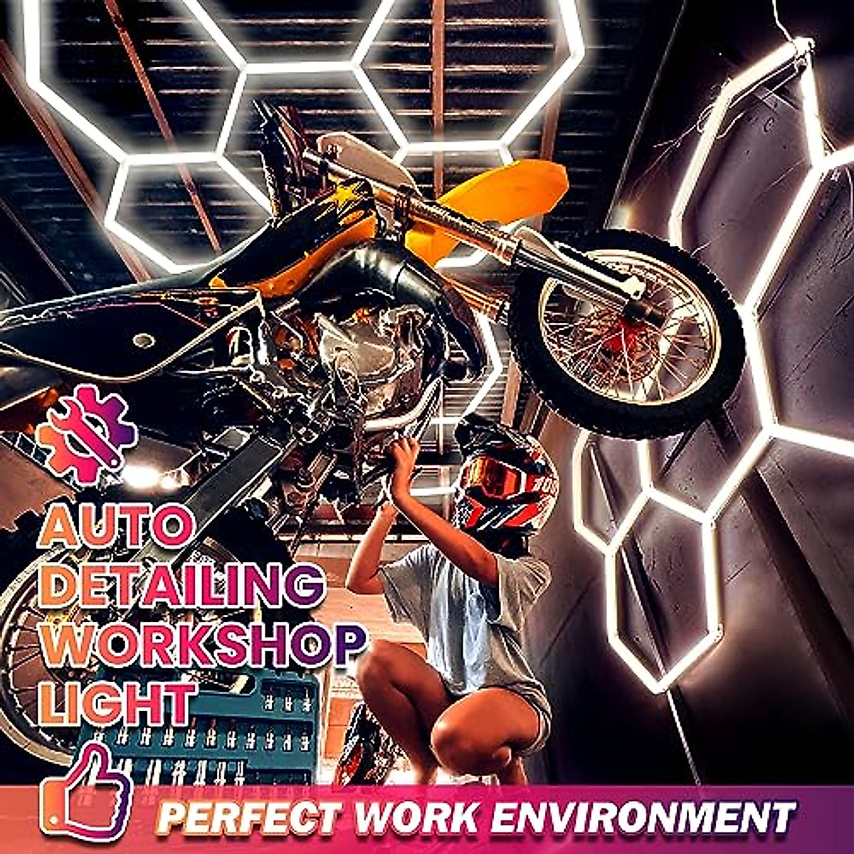 GOSLARLIT Hexagon LED Garage Light, 25 Pack LED Shop Ceiling Lamp, 144W 15950LM 6500K Daylight White, Linkable Plug-in Hexagon Lamp for Workshop Gym Car Care Warehouse 95x66inch