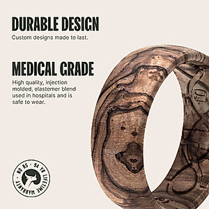 Groove Life Nomad Burled Walnut Silicone Ring Breathable Rubber Wedding Rings for Men, Lifetime Coverage, Unique Design, Comfort Fit Ring - Size 10