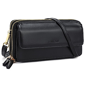 Women Crossbody Wallet RFID Blocking Cell Phone wristlet Purse with shoulder strap Ladies small cross body bag (Black)