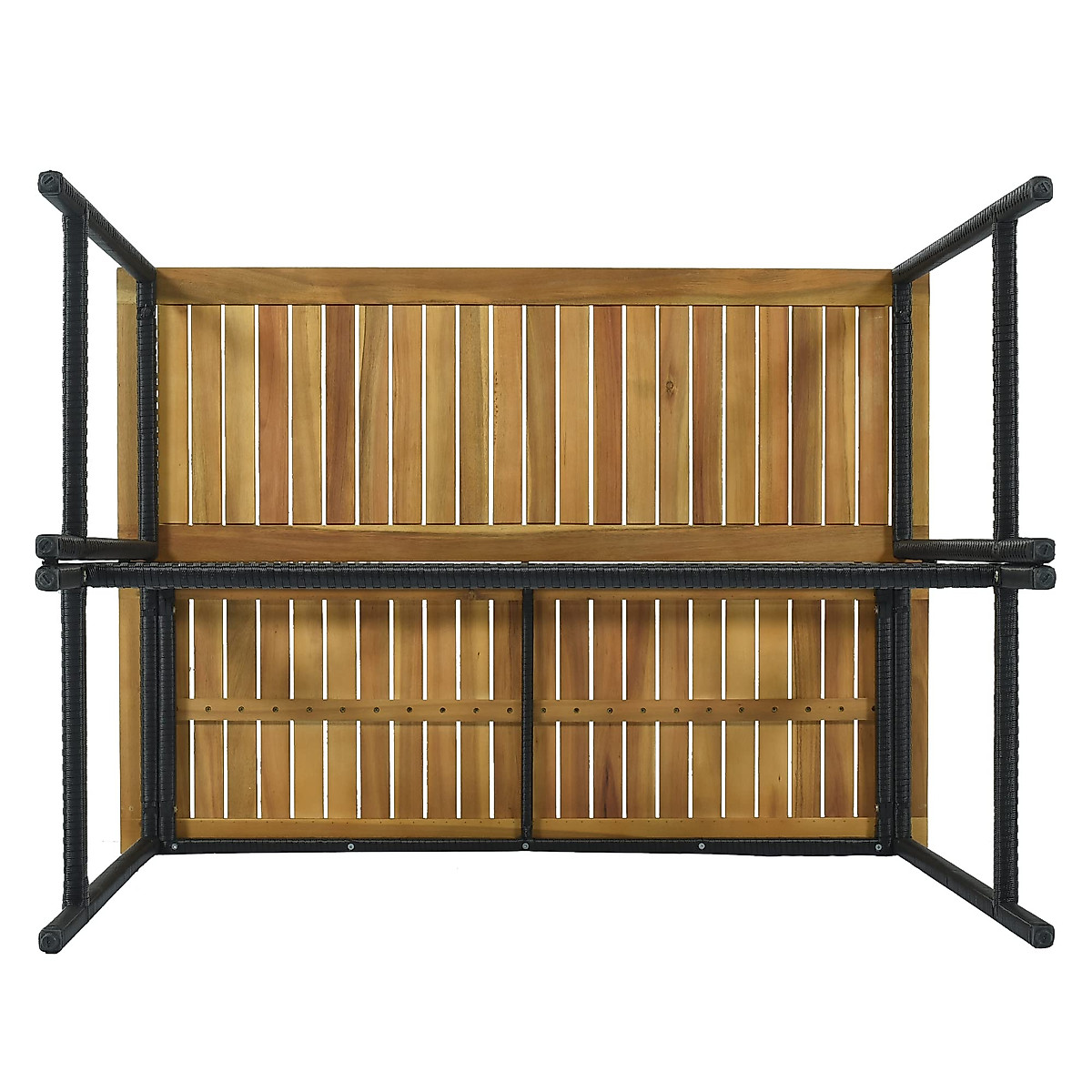 EMKK 10-Piece Outdoor Patio Bar, Garden PE Rattan Wicker Dining, Square, Foldable Acacia Tabletop, High-Dinner Bistro Set with 8 Stools and 2 Tables, H-Brown