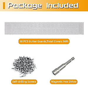 Powrocket Gutter Guard,4" 5" Leaf Protection Gutter Cover,30 Count Stainless Steel Mesh Gutter Covers,Prevents Roof Clogged Downspouts,Easy to DIY,Total Covers 96 Feet White