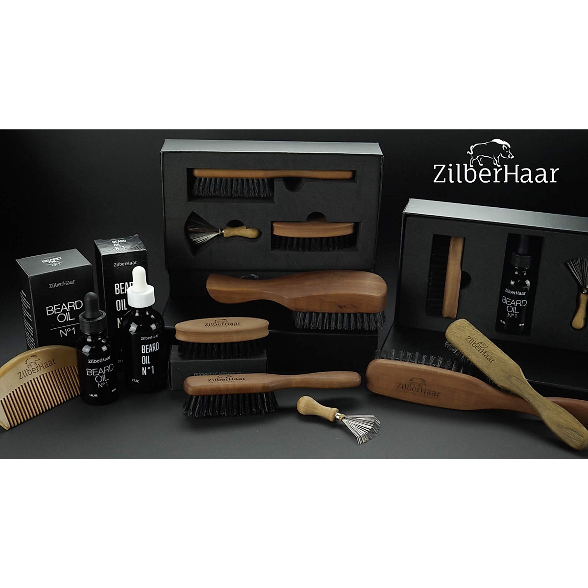 ZilberHaar Long Hair & Beard Brush - Soft 2nd Cut Boar Bristles - Perfect Skin Care for Men - Works with all Beard Balms and Beard Oils - Exfoliates Skin, Helps Softening and Conditioning Itchy Beards