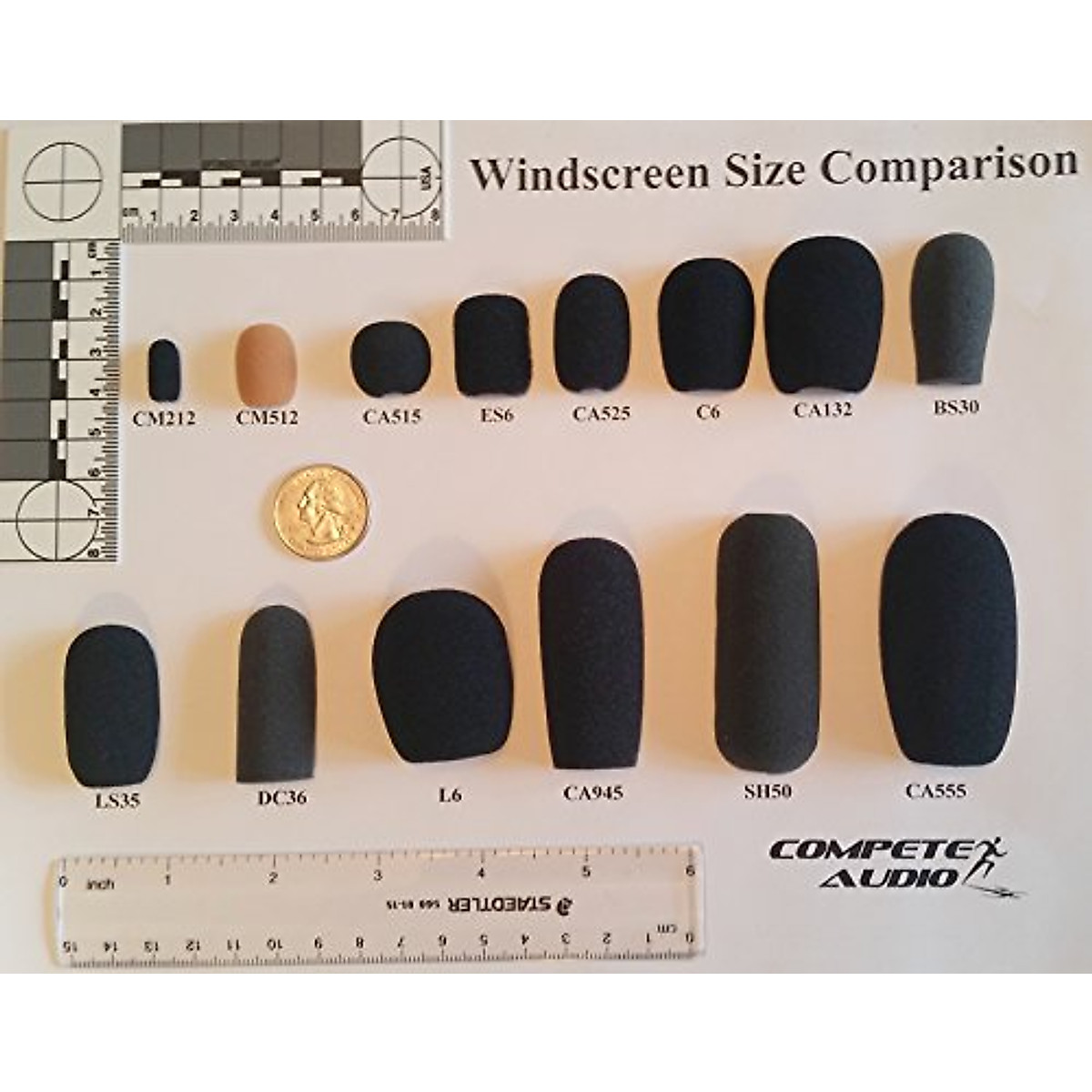 Compete Audio CA555 large microphone windscreens (Foam Microphone Covers) (2-pack) for use with mini-shotgun mics, larger headsets and desktop microphones