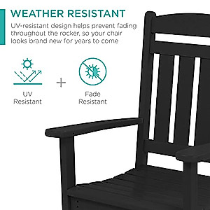 Best Choice Products All-Weather Rocking Chair, Indoor Outdoor HDPE Porch Rocker for Patio, Balcony, Backyard, Living Room w/ 300lb Weight Capacity, Contoured Seat - Black