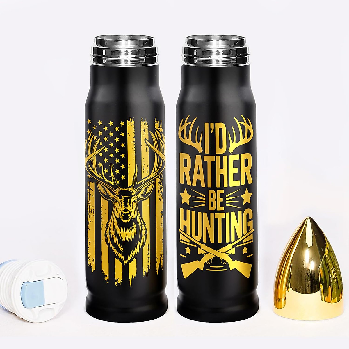 FROOBLEQUIRK I'd Rather Be Hunting Tumbler For Men, 17oz Deer Hunting Bullet Tumbler For Men - Birthday, Fathers Day, Christmas Gift For Hunters - Hunting Gifts For Men Dad Son Husband Friends