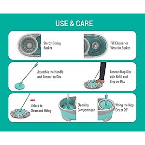 Spotzero Mop and Bucket with Wringer Set for Floor Cleaning with Wheels, 2 Microfiber Refills included, Extendable Handle, 360 Spinning System, (trapeadores con cubeta giratoria 360) Maxx Spin Mop
