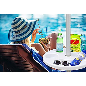 AMMSUN 13" Beach Umbrella Table Tray for Beach, Patio, Garden, Swimming Pool with Cup Holders, Snack Compartments White