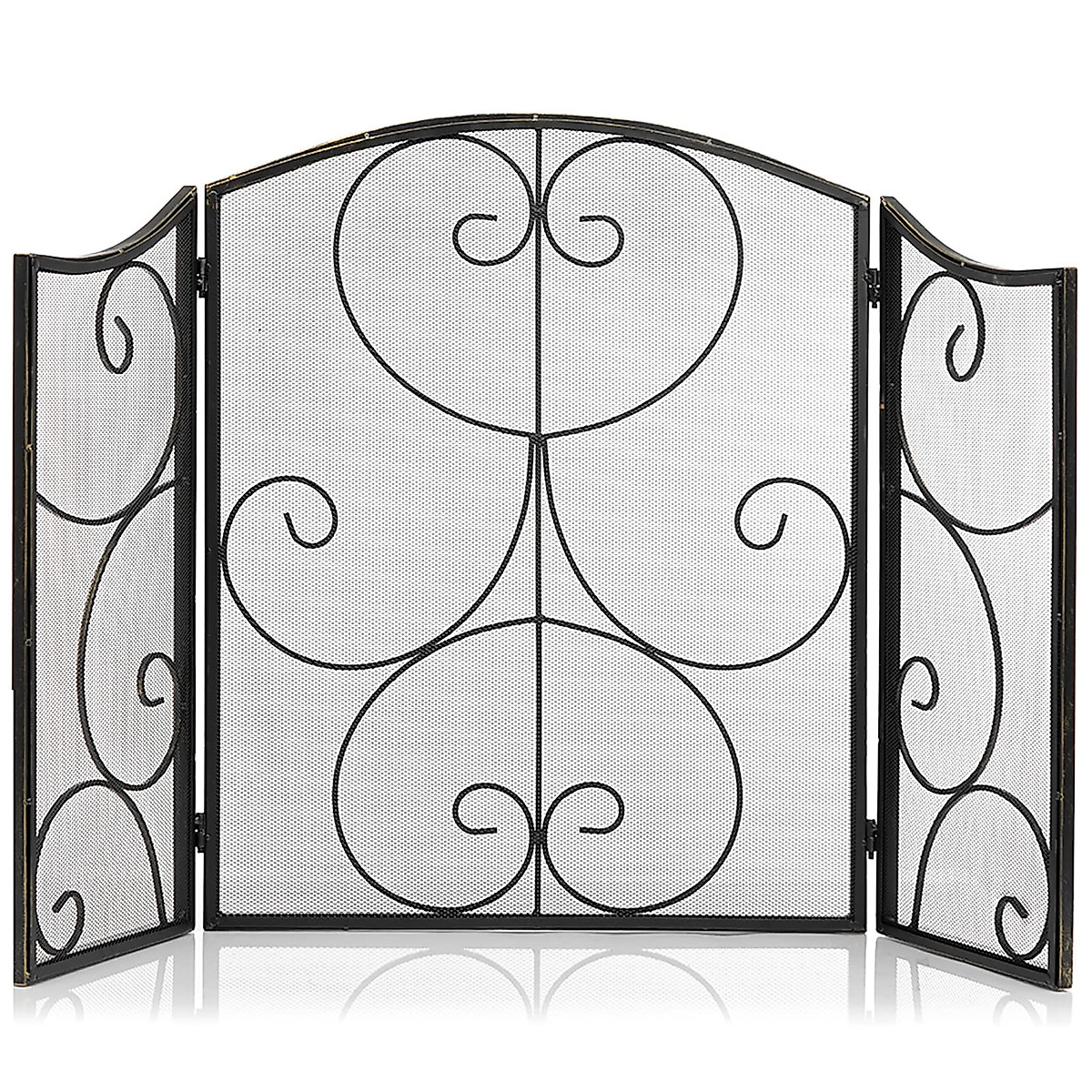 DOEWORKS 3 Panel Heavy Duty Fireplace Screen Safety Fire Place Fence Spark Guard Cover Bronze