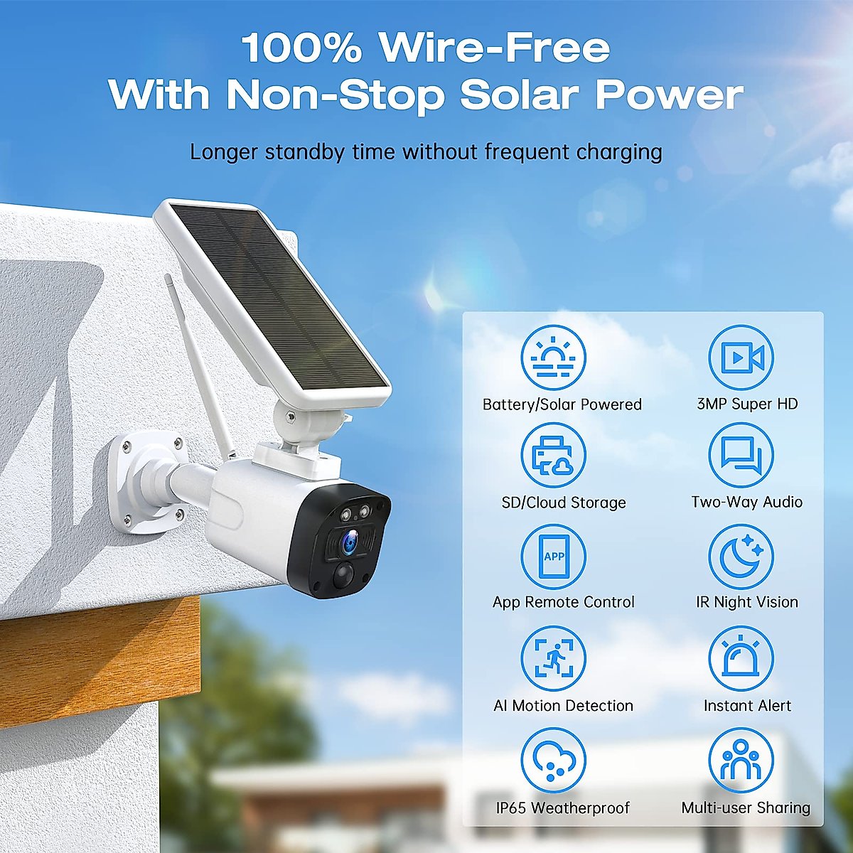 Wireless Solar Security Camera System, Solar Home Security Camera System(Include 4 Outdoor Cameras & Base Station) PIR Motion Detect, 2K Night Vision,2-Way Audio,IP66 Waterproof,Cloud/SD