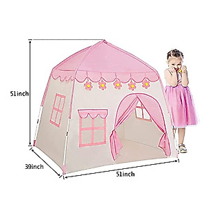 TTLOJ Kids Gift Play Tent with Small Lights, Princess Crown & Wand, for Girls Boys, Princess Playhouse, Pink Castle, Fairy Tale Teepee Tent, Indoor Outdoor, Birthday