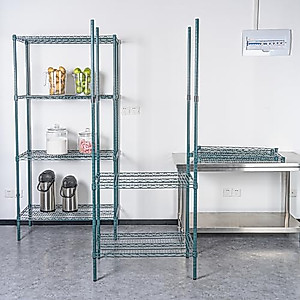 Restaurantware - Shelving Posts ONLY: RW Base 74 Inch Shelving Posts, 4 NSF Certified Epoxy Shelving Poles - Shelves Sold Separately, with 4 Leveling Feet, Green Steel Shelving Poles, No Corrosion