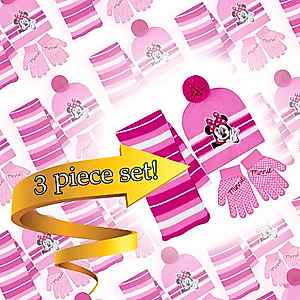Disney Minnie Mouse Bowtique Girls Pink Hat Scarf and Glove Set - Size 4-14 [4014]