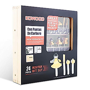 KOWOOD 24X Router Bits Set 1/4 Inch Shank Made of 45# Carbon Steel C3 Alloy Blade for Professional Woodworking
