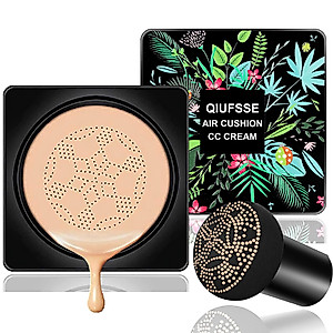 QIUFSSE Air Cushion CC Cream Mushroom Head Foundation Air Cushion BB Cream Concealer Moisturizing Brighten Makeup Long Lasting Waterproof-Natural