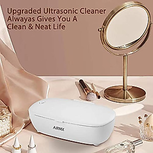 AIRMX Ultrasonic Jewelry Cleaner Machine with Timer, 450ML SUS304 Tank, 46KHz Professional Ultrasonic Gold Jewelry Cleaner for All Jewelry Rings Eyeglass Watches Coins Razors Earrings Necklace, White
