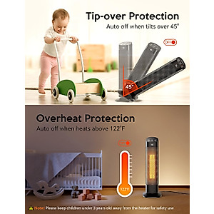 VAGKRI 24" Space Heater, 1500W PTC Ceramic Heater with Adjustable Thermostat, 3 Modes, 90° Oscillating, Timer, Remote Control, Electric Heaters for Indoor Use Large Room, Home, Office