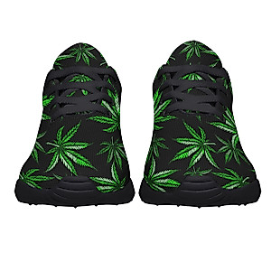 Marijuana Print Pot Leaf Weed Shoes - Men Women Lightweight Breathable Cannabis Running Sneakers, Sport Athletic Tennis Shoes, Stoner Gift Black Size 10.5