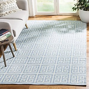 SAFAVIEH Montauk Collection Area Rug - 8' x 10', Light Blue & Ivory, Handmade Greek Key Cotton, Ideal for High Traffic Areas in Living Room, Bedroom (MTK724K)