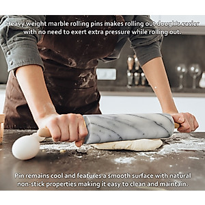 Greenco Hand Crafted Nonstick Marble Rolling Pin with Wood Handles on Wooden Board Resting Base | Dough, Pastry, Bread, Tortilla, and Pizza Roller Pins | Baking and Kitchen Supplies