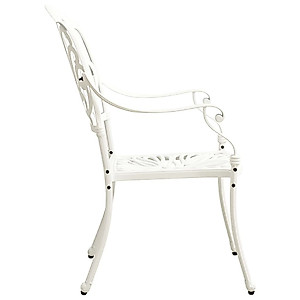 vidaXL 5 Piece Bistro Set - Outdoor Cast Aluminum Patio Furniture with Umbrella Hole - Weather-Resistant, Durable and Comfortable - White