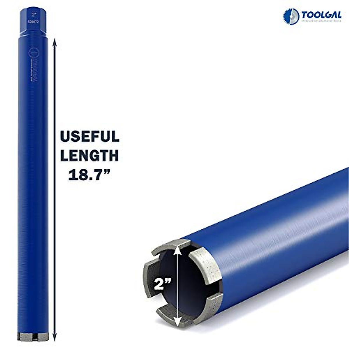 TOOLGAL Diamond Core Drill Bit 2" for Masonry - Wet Drilling of Concrete/Reinforced Concrete - Laser Welded Diamond Segmented - 11/4" UNC for Fixed or Hand-held core Drilling Machines